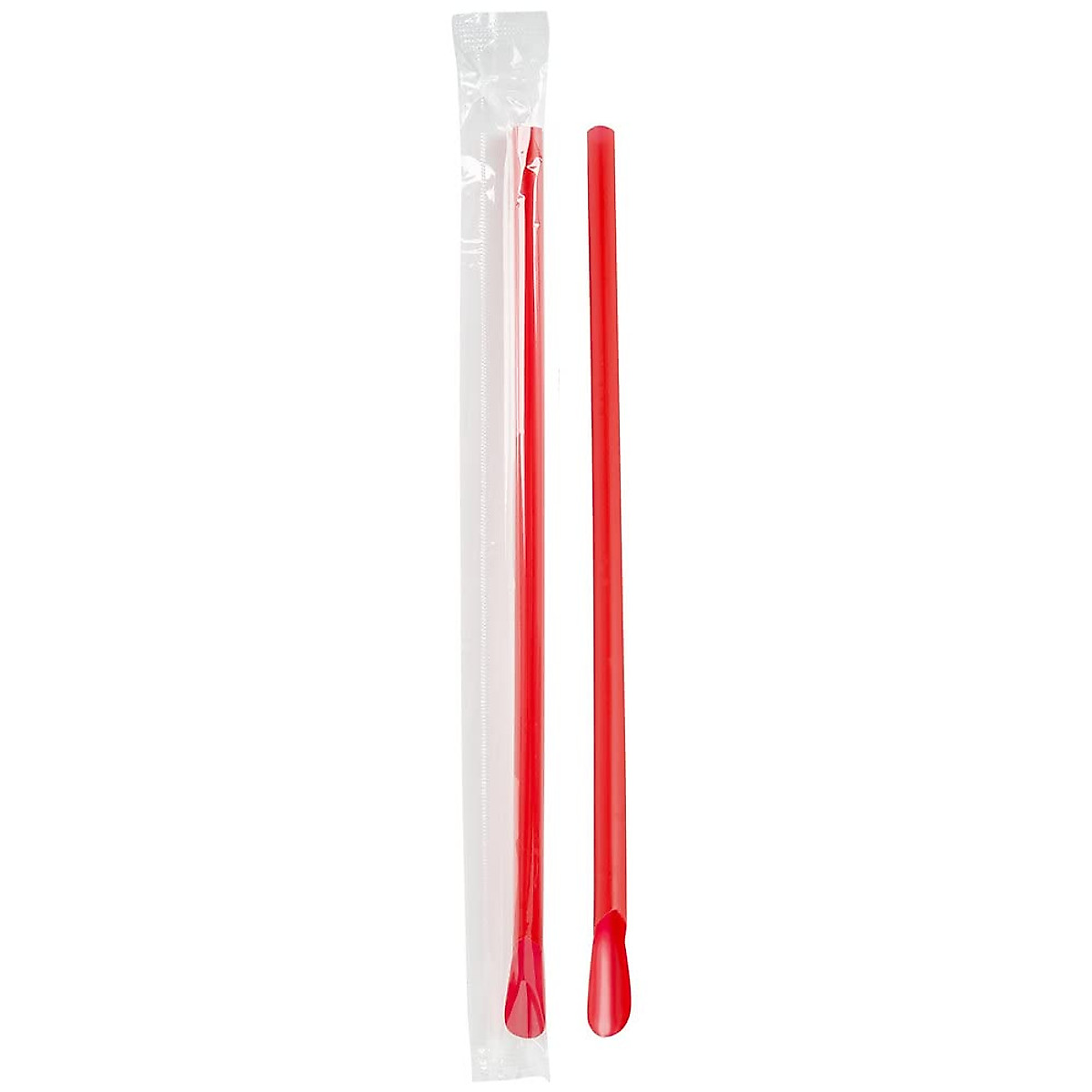 Choice 8" Super Jumbo Red Individually Wrapped Spoon Straws {Sanitary Plastic Wrapper} - 300/Box