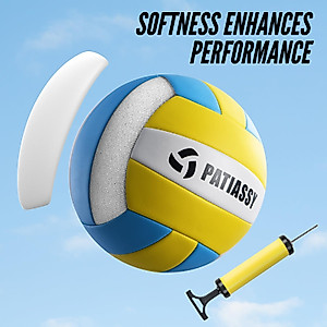 Patiassy Portable Professional Outdoor Volleyball Net Set with Adjustable Height Aluminum Poles, Winch System, Volleyball with Pump and Carrying Bag for Backyard Beach (White)