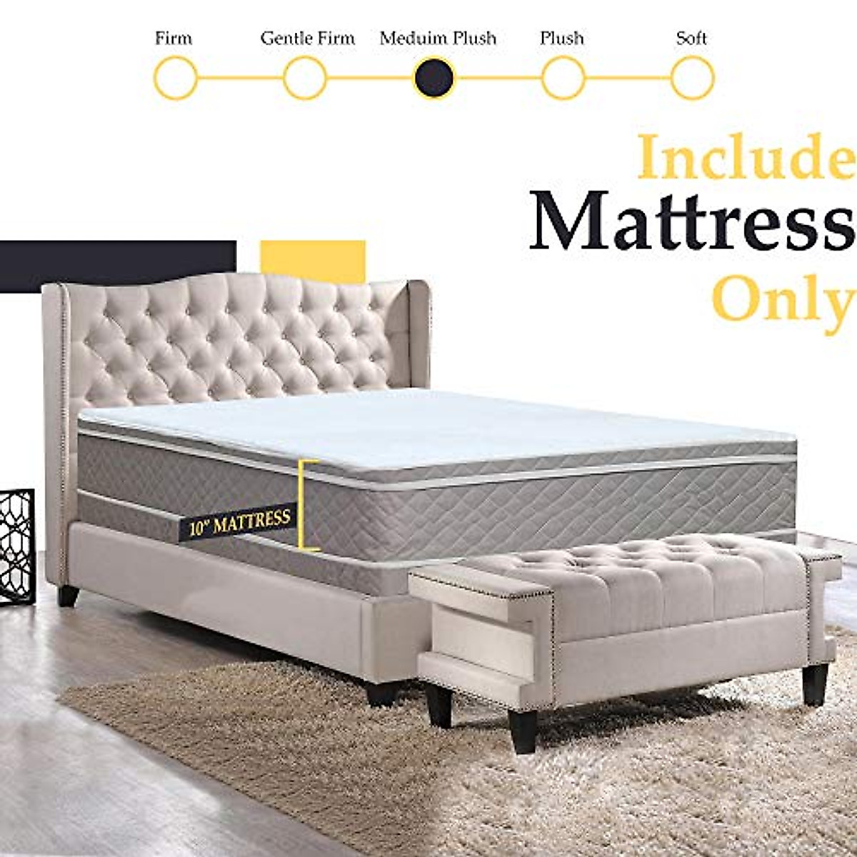 Mattress Comfort Medium Plush Eurotop Pillowtop Innerspring Fully Assembled Mattress, Good for The Back, 75" X 48", 1