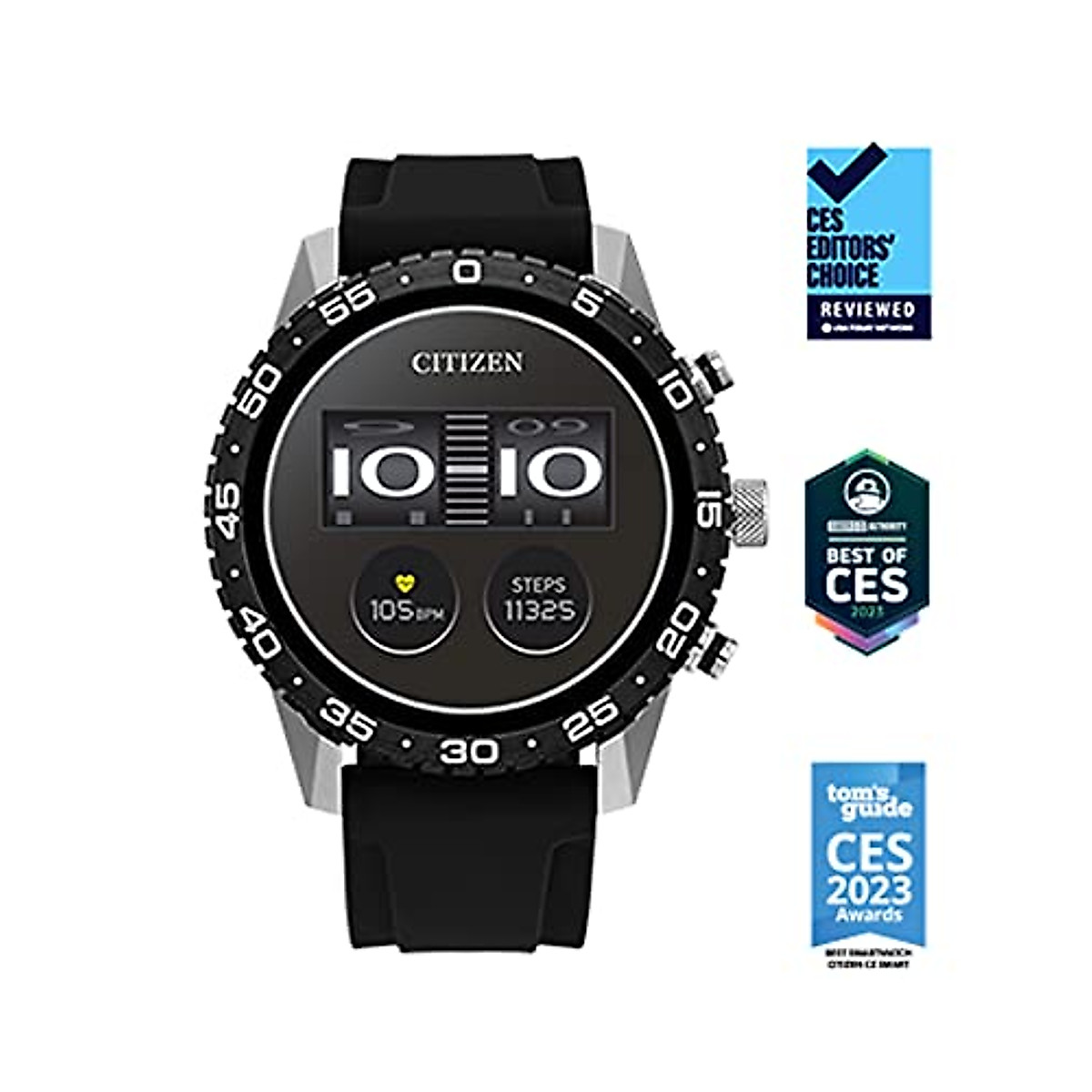 Citizen CZ Smart PQ2 44MM Sport Smartwatch with YouQ App with IBM Watson® AI and NASA research, Wear OS by Google, HR, GPS, Fitness Tracker, Amazon Alexa™, iPhone Android Compatible, IPX6 Rating