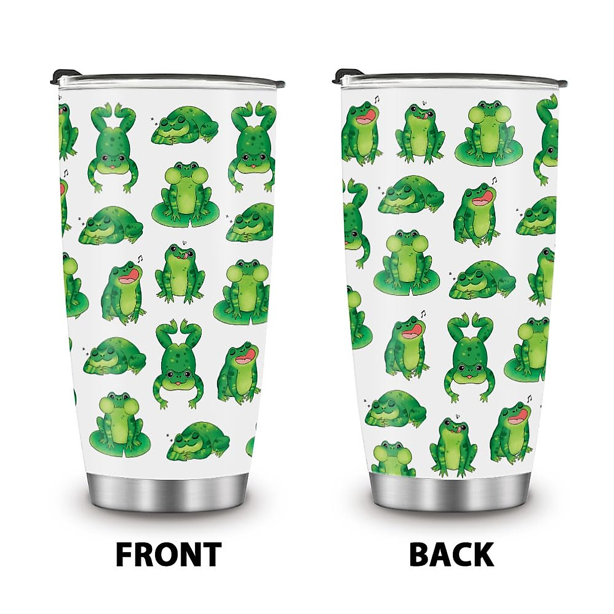 WIRESTER 20 OZ Stainless Steel Tumbler With Lid, Double Wall Vacuum Insulated Tumbler, Coffee Travel Mug Cup for Hot Cold Drinks - Green Frog Funny Playful Postures