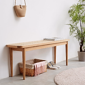 Hymus 100% Solid Oak Wood Bench - Rattan Woven Indoor Bench for Entryway, Dining Room, Bedroom - Premium Quality (Natural, 31.49 inch)