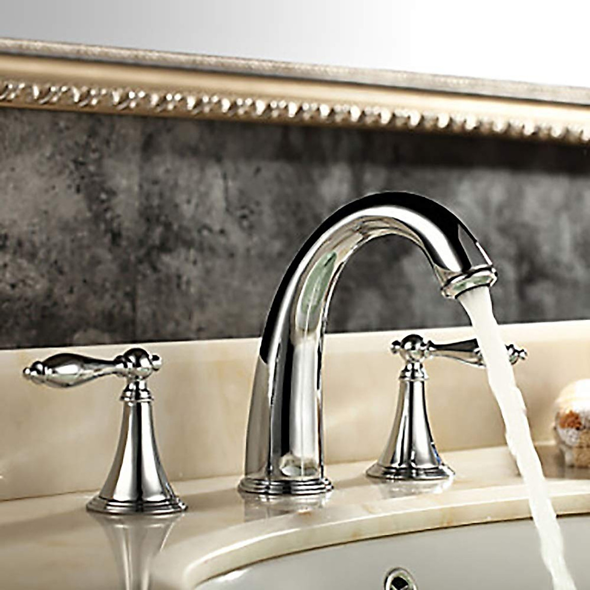 Raxinbang Modern Silver Bathroom Sink Faucet - Waterfall Chrome Three-Hole/Two-Handle Three-Hole Bath Faucet Kitchen Faucet