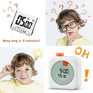 EooCoo Digital Visual Timer, 60-Minute Countdown Timer for Kids and Adults, Time Management Tool, Timer Clock Alarm 3 in 1, for Home Kitchen Office, Back to School Supplies