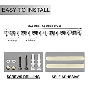 Broom and Mop Holder Wall Mounted 2 Pack Stainless Steel Garage Broom Holder Wall Mount Heavy Duty with 3 Racks and 4 Hooks, Mop Rack for Bathroom, Garage Storage, Laundry Room (2)