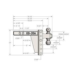 BulletProof Hitches 2.0" Adjustable Extreme Duty (30,000lb Rating) 6" Drop/Rise Trailer Hitch with 2" and 2 5/16" Dual Ball (Black Textured Powder Coat, Solid Steel)