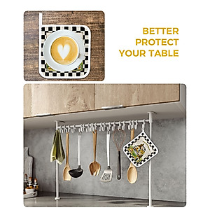 2Pcs Pot Holder with Hanging Loops, Farmhouse Pot Holder Set Cotton Heat Resistant Potholder Kitchen Hot Pads for Baking Cooking 8x8 inches Sunflower Gnome on The Truck with Black White Frame