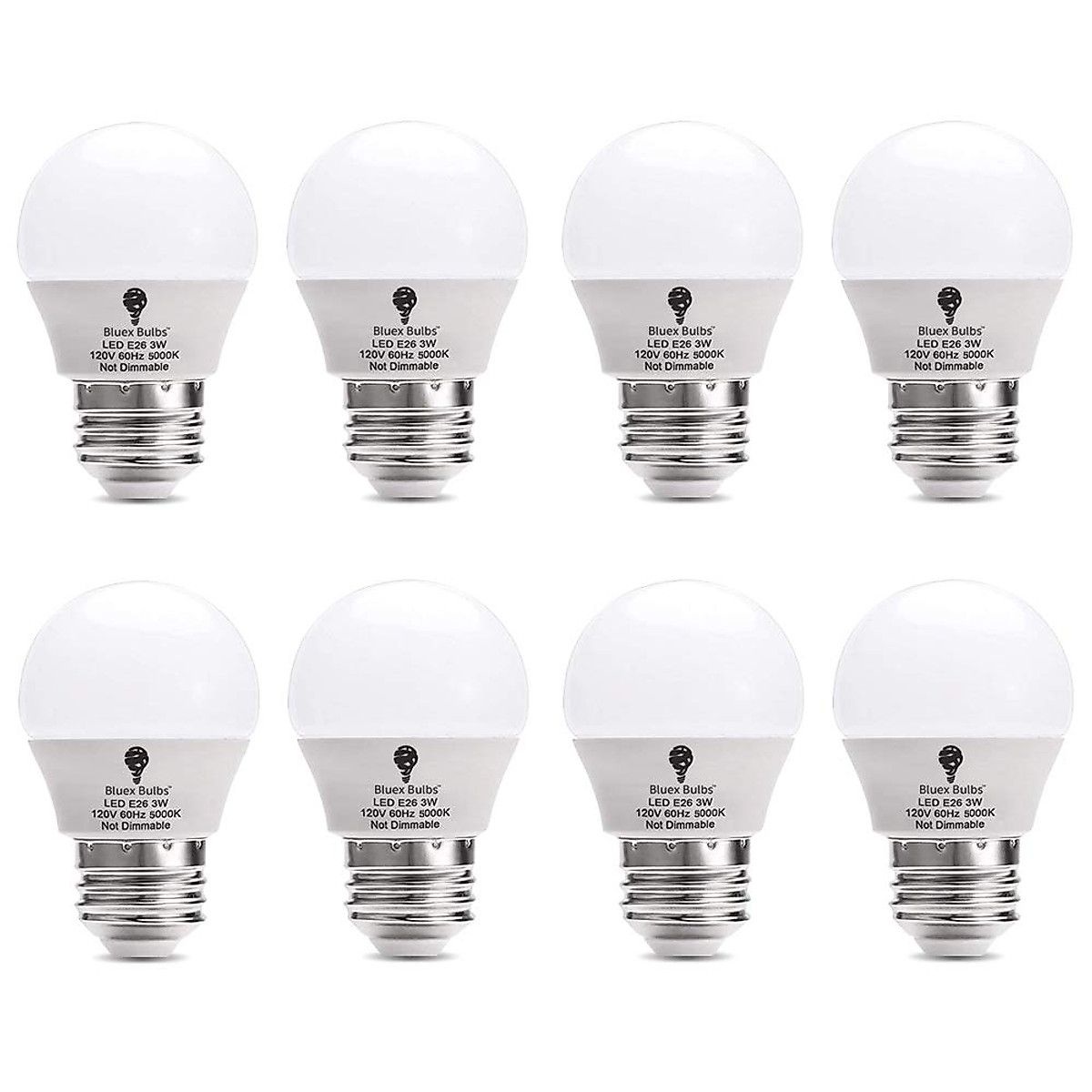 8 Pack BlueX 3W G14 LED Light Bulb 5000K Daylight - 25W Equivalent - E26 Base 120V - Small Night Light Bulbs for Bedroom, Ceiling Fan, Table Lamp, Kitchen, Pendant Fixtures, Dinning Room