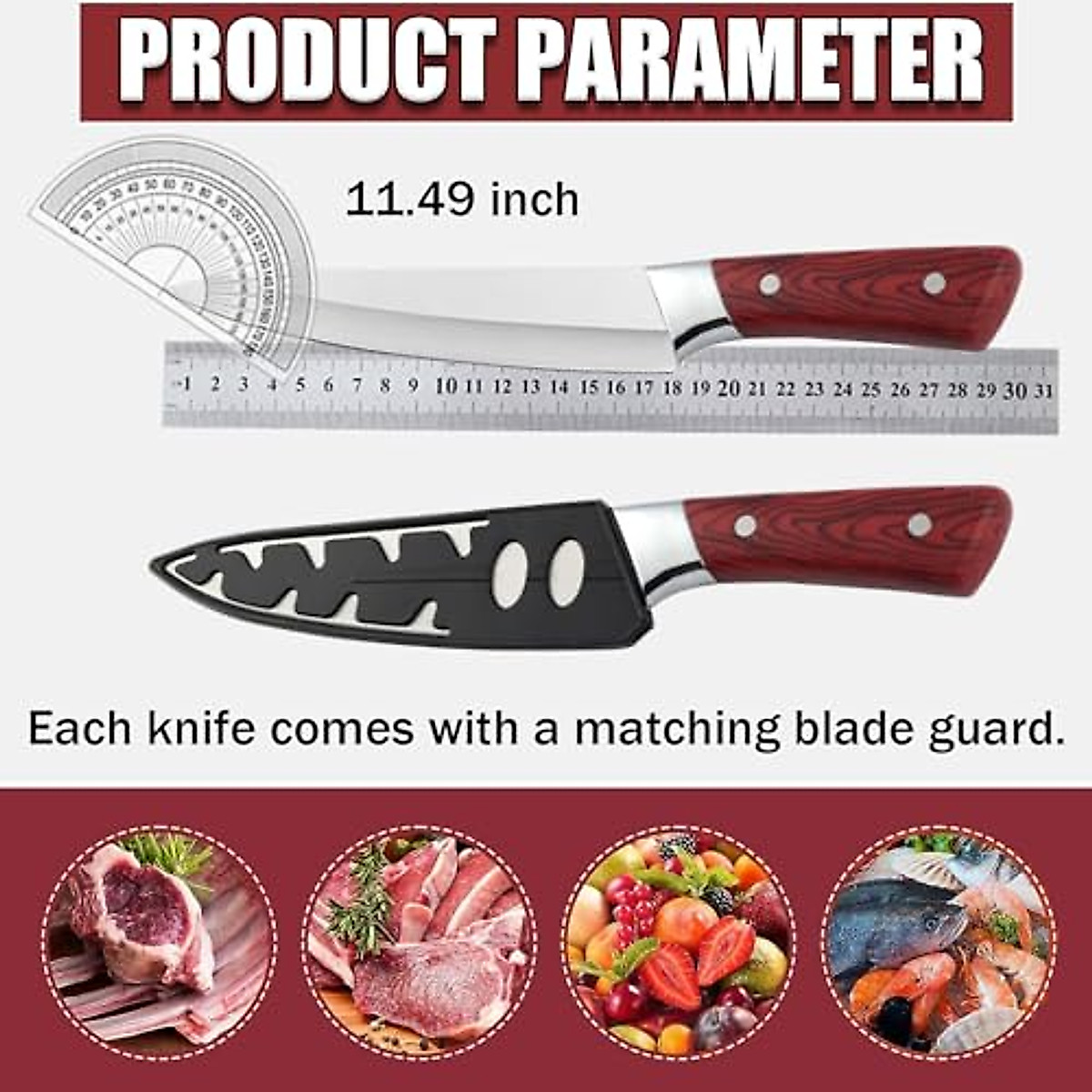Magicorange Chef's Knife With Sheath Cover - Sharp Stainless Steel Knife - Fruit, Vegetable, Herbs And Meats Knife for Home Outdoor Camping BBQ(Chef's Knife)