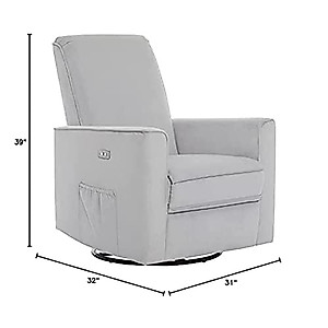 Evolur Harlow Deluxe Upholstered Plush Seating Glider Swivel, Rocker, Power Recliner with USB Port, Greenguard Gold Certified, Chair for Nursery in Misty Grey, Modern