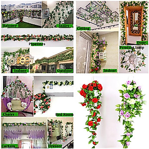 4 Pack 7.8ft Artificial Rose Vines with Green Leaves Fake Flowers Plants Hanging Garden Vine Garland for Wedding Home Party Decor Rustic Craft Supplies (Aqua)