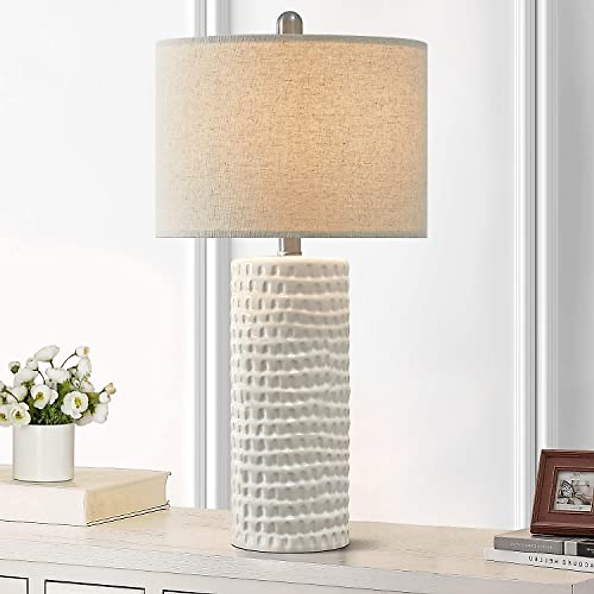 PORTRES 24.5" Modern Accent Ceramic Table Lamp Set of 2 for Bedroom White Desk Decor Bedside Lamps for Living Room Study Room Office Dorm Farmhouse Nightstand Lamp End Table Lamps