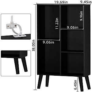 YAHARBO Small Black Narrow Bookshelf,3 Tier Modern Bookcase with Legs,Bookshelves Wood Storage Shelf,Rustic Book Shelves Cube Organizer,Display Bookcase