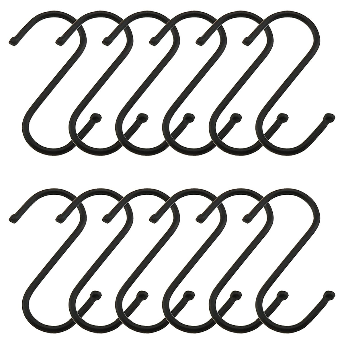 E-outstanding S Hook 12PCS 2.7 x 0.8 x 0.1Inch Black Heavy Duty Stainless Steel S-Shaped Hooks Hangers for Hanging pots and Pans, Plants, Utensils, Towels Small Size Hanging Hook