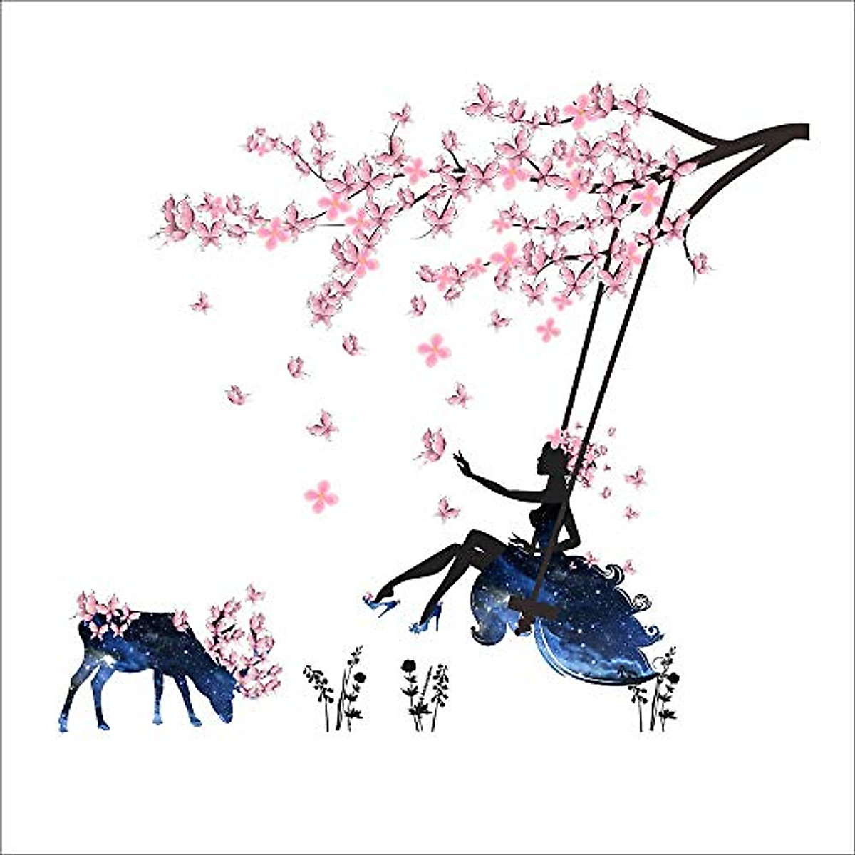 HU SHA Plum Blossom Scenery Wall Stickers Plum Blossom Tree Branch Girls Removable Vinyl Wall Decals for Living Room, Girls Room, Nursery Decoration (2 Sheet 11.8 x 35.4 inches Size)