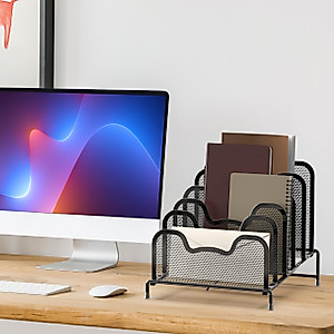 SimpleHouseware Desk 5 Sections Step File Sorter Organizer, Black