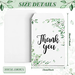 200 Pack Thank You Paper Treat Bags Greenery Eucalyptus Candy Buffet Bags Paper Cookie Bags Thank You Favor Bags Goodie Bags for Wedding Baby Shower Birthday Party Favors, Cookies, Goodies