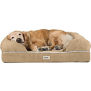 Friends Forever Memory Foam Orthopedic Dog Bed Lounge Sofa, Machine Washable Removable Cover, Premium Extra Soft Faux Suede Edition, Indoor Calming Couch Mattress With Bolster Rim , Khaki Beige Large
