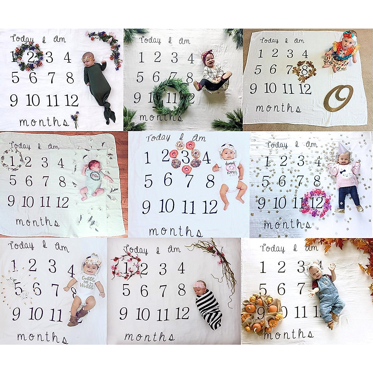 Kiddo Kind Baby Milestone Blanket - 52 x 48 - Makes Unique Photo Props for Babies - Extra Large Monthly Age Blankets Create Personalized Photography for Each Month - Perfect for Expecting Moms