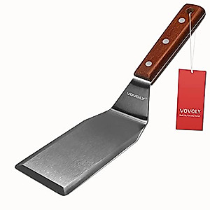 Professional Metal Spatula for Cast Iron Skillets and Flat Top Grills, Full Tang Wooden Handle,1.8mm Thick Stainless Steel Blade, Smash Burger Spatula Turner for Flipper, Cooking, BBQ, 5 Inch x 3 Inch