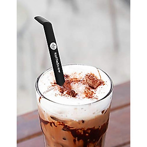 KoffieStraw Reusable Straws | 2-Pack Straws with Stainless Steel Cleaning Brushes | Long Lasting & BPA-Free Standard Size Straws for Coffee, Tea, Milk, Cold and Hot Drink | Black - 8", 10"