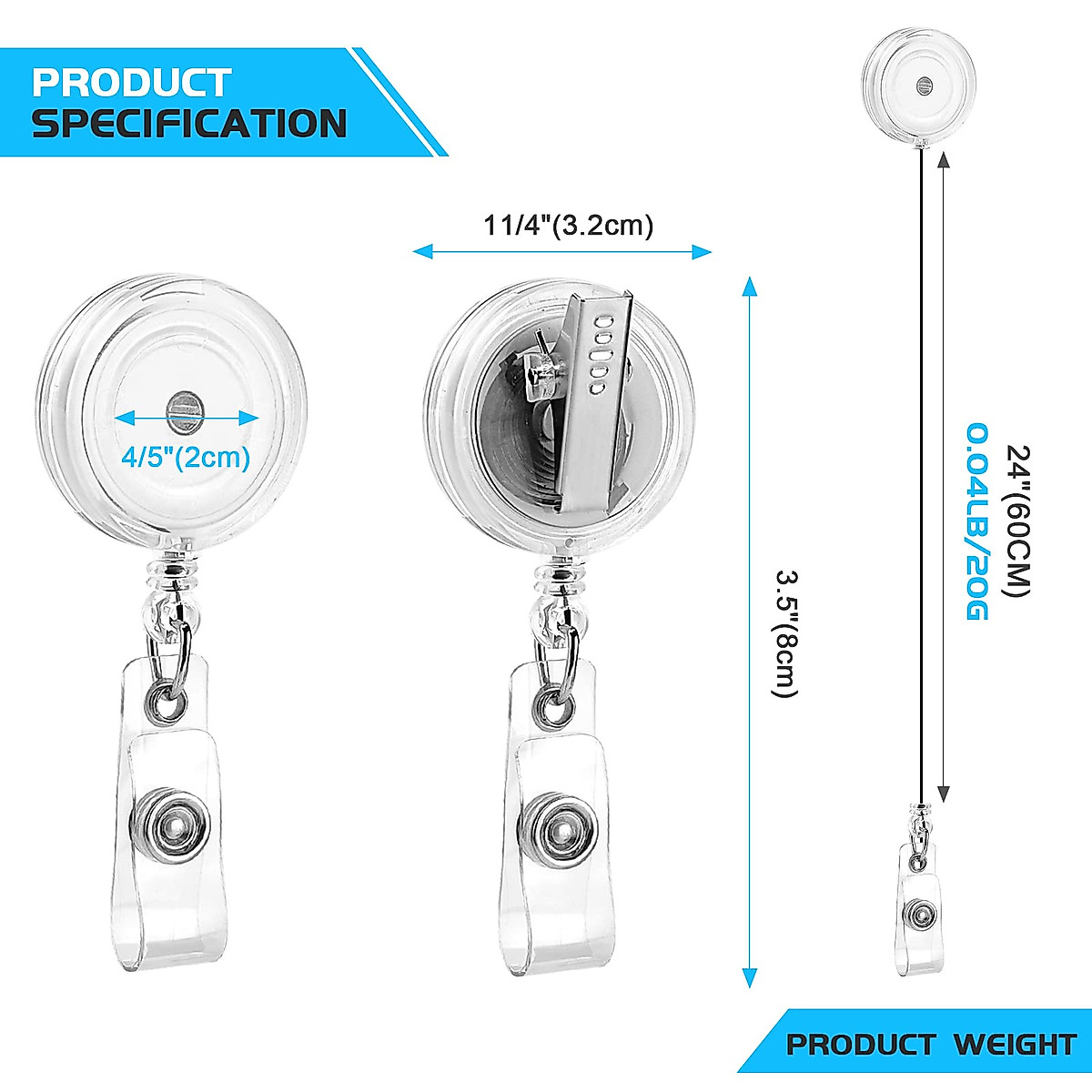 50 Pack Badge Reels Retractable with Swivel Alligator Clip Retractable Badge Holder Reels for Students, Teachers, Office Workers (Translucent Clear)