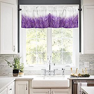 Kitchen Valance for Windows Rod Pocket Curtain Valances Purple Gradient Abstract Leaf Gold Edge White Back Privacy Short Curtains Panels Window Treatment for Bathroom Ombre Geometric Art 54x18in
