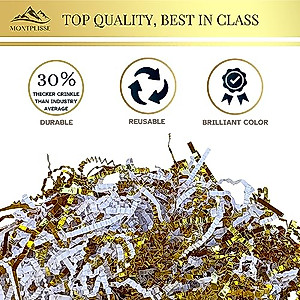 Montplisse White Gold Crinkle Paper | 1LB Blended Crinkle Cut Paper Shred Filler | Shredded Paper for Gift Baskets | Shred Filler for Gift Baskets | Paper for Gift Box Stuffing & Basket Filler