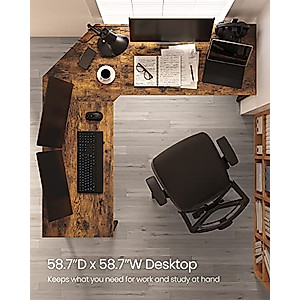 VASAGLE L-Shaped Computer Desk, 58-Inch Corner Desk for Study, Home Office Writing Workstation, Gaming Table, Space-Saving, Easy Assembly, Industrial Design, Rustic Brown and Black ULWD73X