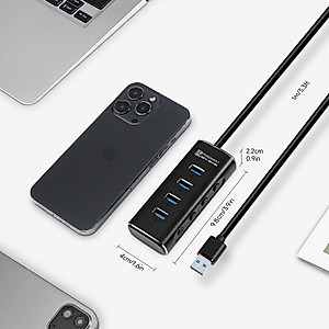 Powered USB Hub, Rosonway 4 Ports USB 3.1/3.2 Gen 2 Hub 10Gbps with 3.3ft Data Cable, 5V/2A Power Adapter and Individual Switches, Aluminum USB Port Hub Splitter for PC and Laptop, RSH-A104