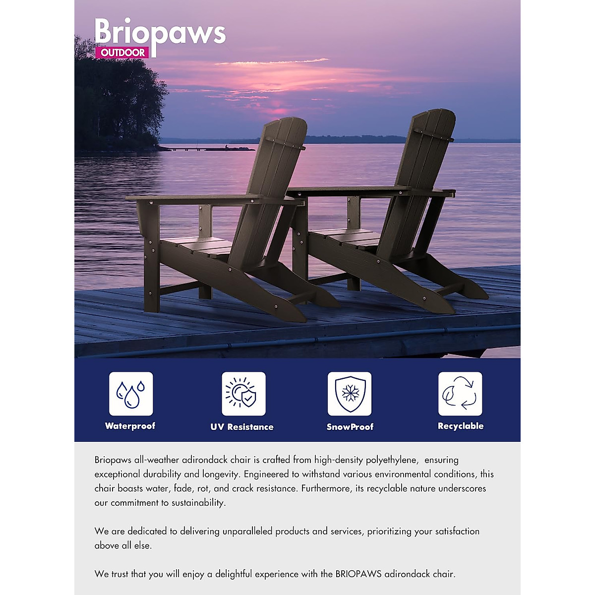 BRIOPAWS Adirondack-Chairs-Set of 2 | Wood Grain | Fire Pit Chair | Oversized | HDPE Plastic | Weather Resistant | for Deck Outdoor Poolside Campfire