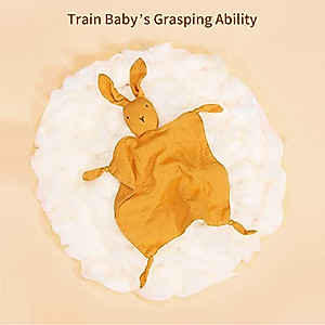 insular Bunny Lovey Blanket for Boys and Girls, Organic Cotton Muslin Security Blanket for Babies, Soft Breathable Lovie Soothing Towel for Newborn and Infant, 2 Pcs Set (Khaki&Pink)