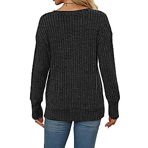 Heymiss Fall Sweaters for Women 2024 Cute Sweatshirts V Neck Long Sleeve Tops for Women Black XL