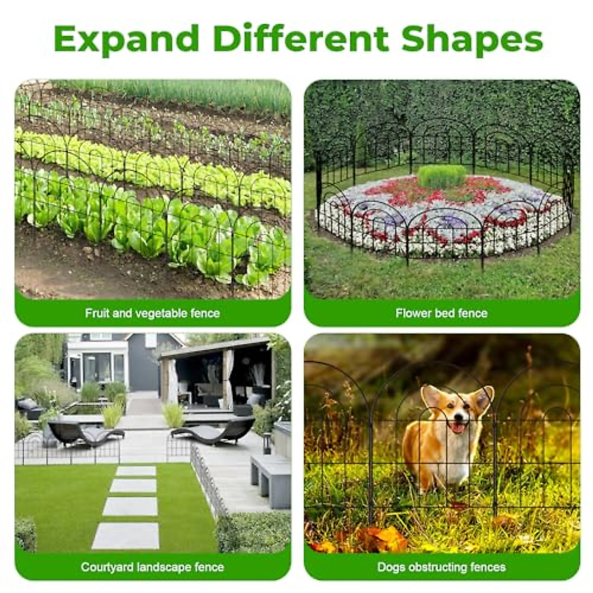 inpowerus Decorative Garden Fence 10 Panels Metal Rustproof No Dig Fencing Easy Use Animal Barrier for Small Dogs Flower Bed Yard Plant Decor, 24in(H) x 10ft(L) Arched