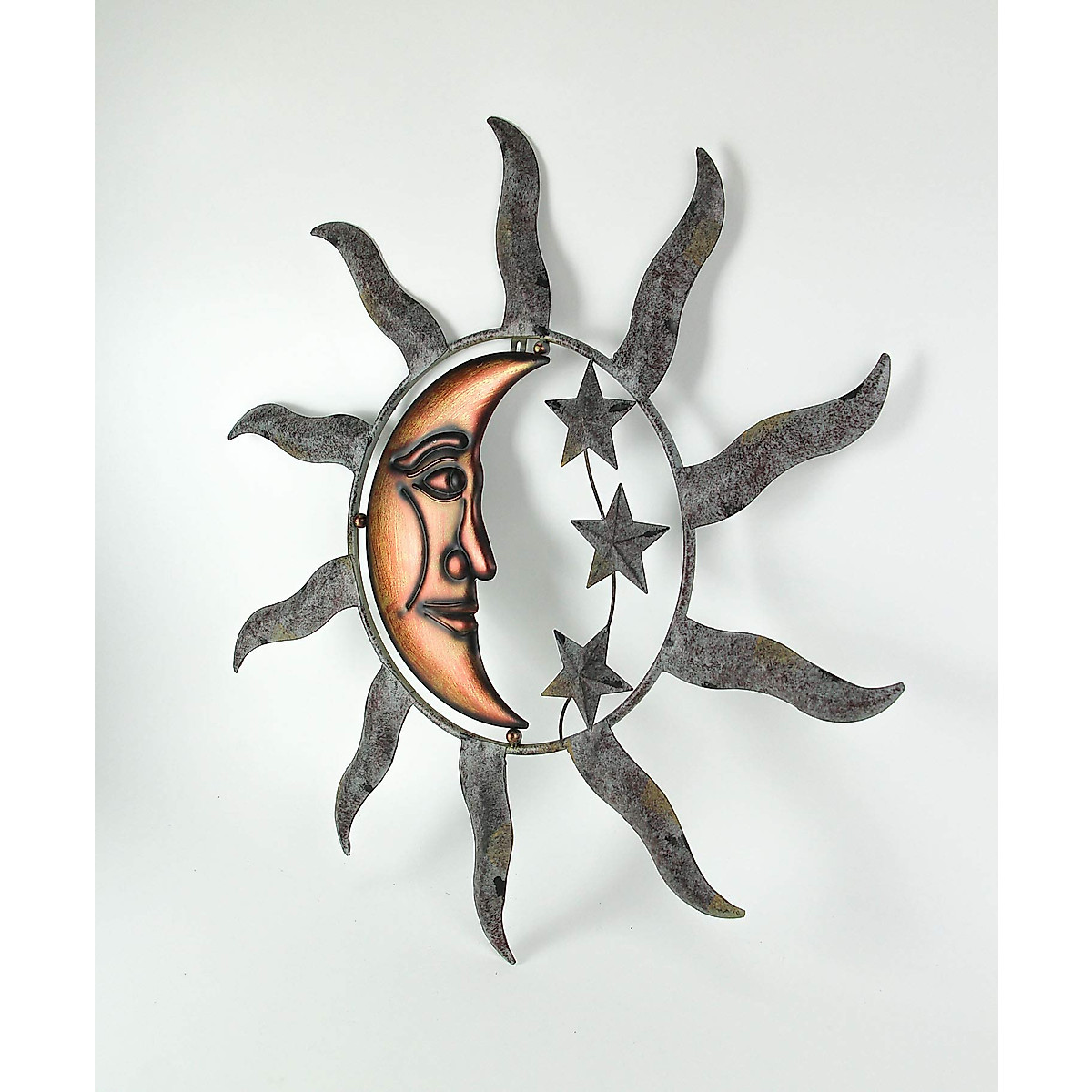 Zeckos Large Sun, Moon, and Stars Indoor/Outdoor Metal Wall Sculpture - 28 Inches in Diameter - Easy Installation - Tranquil Cosmic Art for Home and Garden Spaces