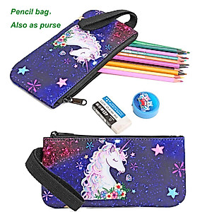 Girls Backpack for Kids Elementary Galaxy Bookbag Girly School bag with Insulation lunch Bag Children Laptop Bag (Galaxy space - Blue-3 pieces)