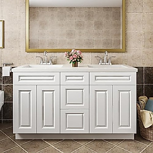 ROOMTEC 60" Assembled Double Sink Bathroom Vanity Base Cabinet with Drawers and Soft-Close Doors, Large Capacity Storage for Laundry, Kitchen, Shower & Utility Rooms