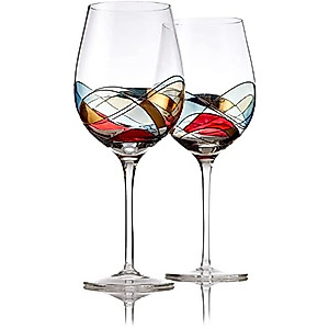 Bezrat Wine Glasses Hand Painted - Set of 2 - Women Wine Gift - Wine Lover Glass - Beautiful Glassware Gifts Ideas for Women Inspired by 'Duomo di Milano' Mothers Day - 12 oz (Red)