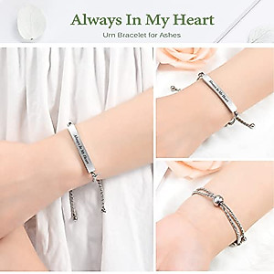 zeqingjw Heart Cremation Bracelet for Ashes Stainless Steel Urn Bangles for Ashes Memorial Keepsake Cremation Memorial Urn Bracelet - Adjustable,Free Fill Kit (Silver)