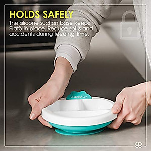 bblüv - Platö - Warming Feeding Plate - 3 Compartments with Suction Base for Baby to Toddler (Aqua) - BPA and Phthalate Free, 7.25x2.25x7.25 Inch (Pack of 1)