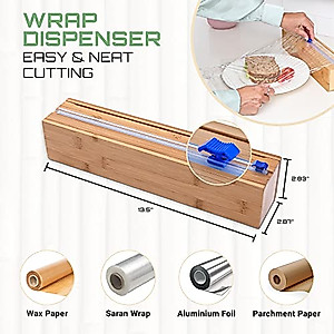 PANOI Ziplock Bamboo Storage Baggie Organizer, Wrap Dispenser with Slide Cutter, Sticker Labels - Hanging Kitchen or drawer for Gallon, Quart, Sandwich, Snack Plastic Bags.