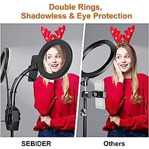 SEBIDER Dual 36W 6500K LED Ring Light with 73" Extendable Tripod Stand & Phone Holder, Portable Light Rings Used for YouTube Video/Selfie/Live Stream/Makeup/TikTok