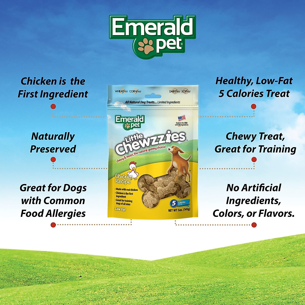 Emerald Pet Little Chewzzies Wheat Free Training Dog Treats — Healthy and Tasty Natural Dog Chews with Real Meat or Peanut Butter — Limited Ingredient Dog Treats Made in The USA — Chicken, 5 oz