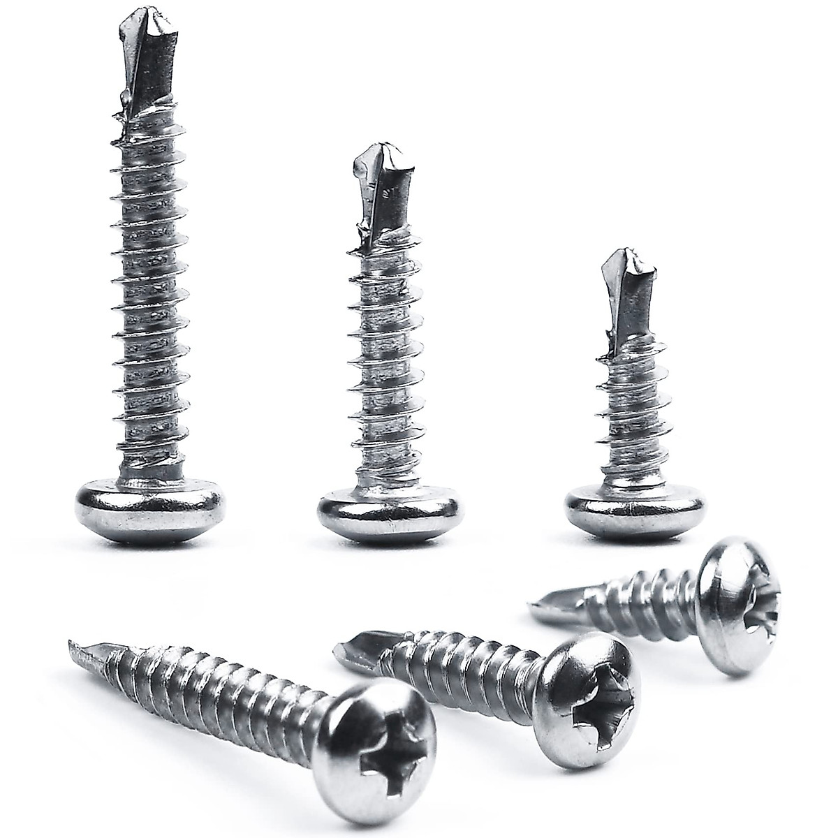 Jetovo 150 Pack 410 Stainless Steel Pan Head Phillips Self Drilling Screws Sheet Metal Tek Screws Assortment Kit - Size: #8 x 1/2" #8 x 3/4" #8 x 1"