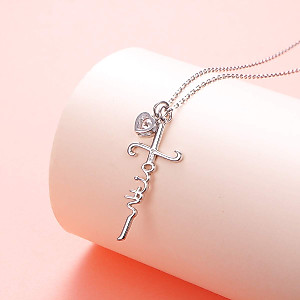 Faith Cross Necklace 925 Sterling Silver Infinity Love of God Heart CZ Faith Cross Pendant Necklace Christian Birthday Gift for Women Girls Daughter Teens, 16 inch