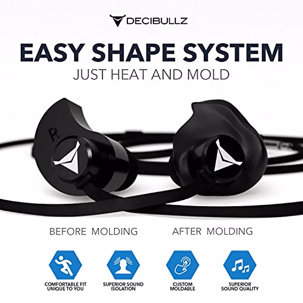 Decibullz - Custom Molded Contour ES in-Ear Headphones, Easily and Quickly Shaped to Your Ears (Black)