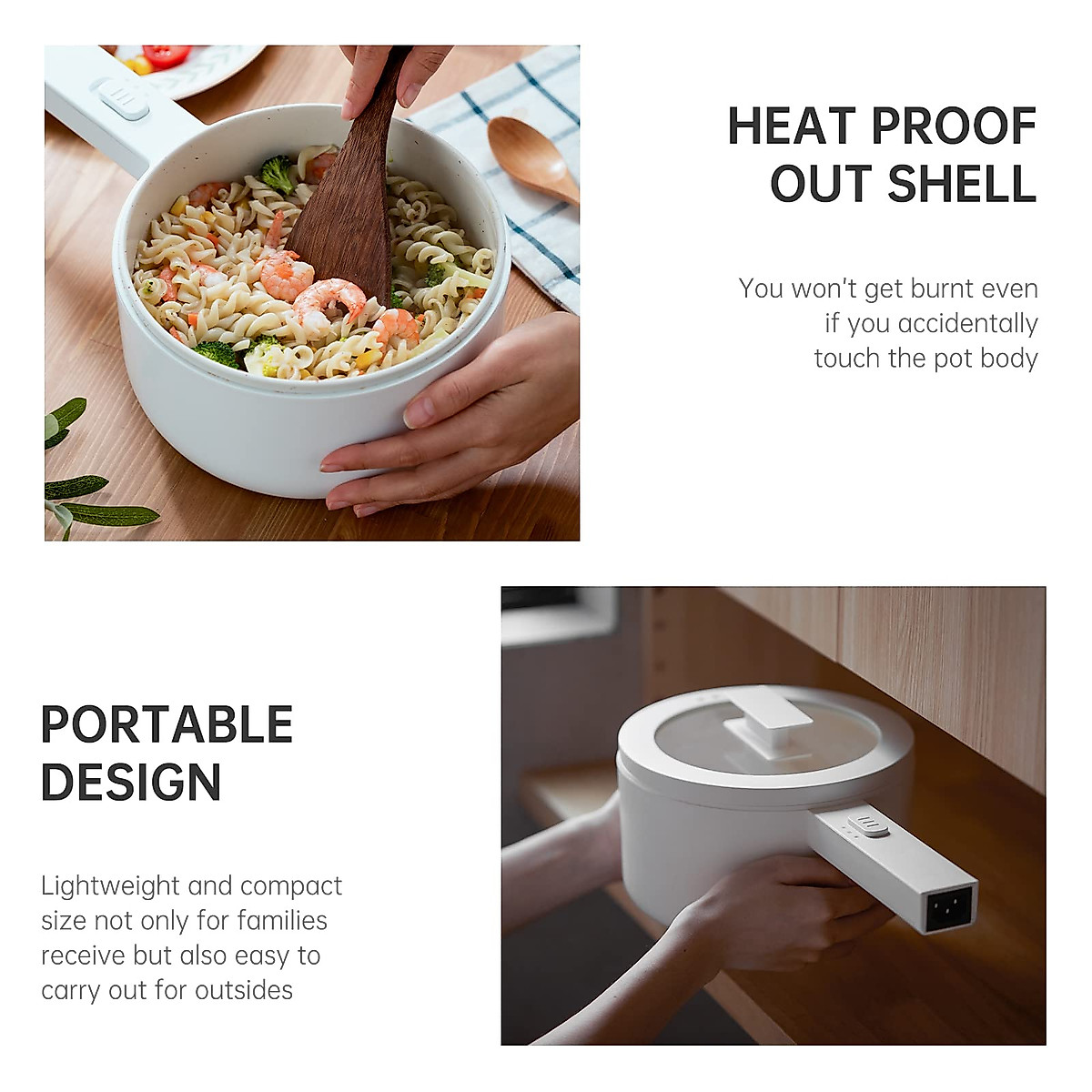 Olayks Electric Steamer for Cooking, 1.5L Ceramic Glaze Non-stick Pot, Dual Power Multi-functional Electric Cooker, Suitable for Steak, Pasta, Hot Pot, Ramen, Quick Heating and Overheat Protection