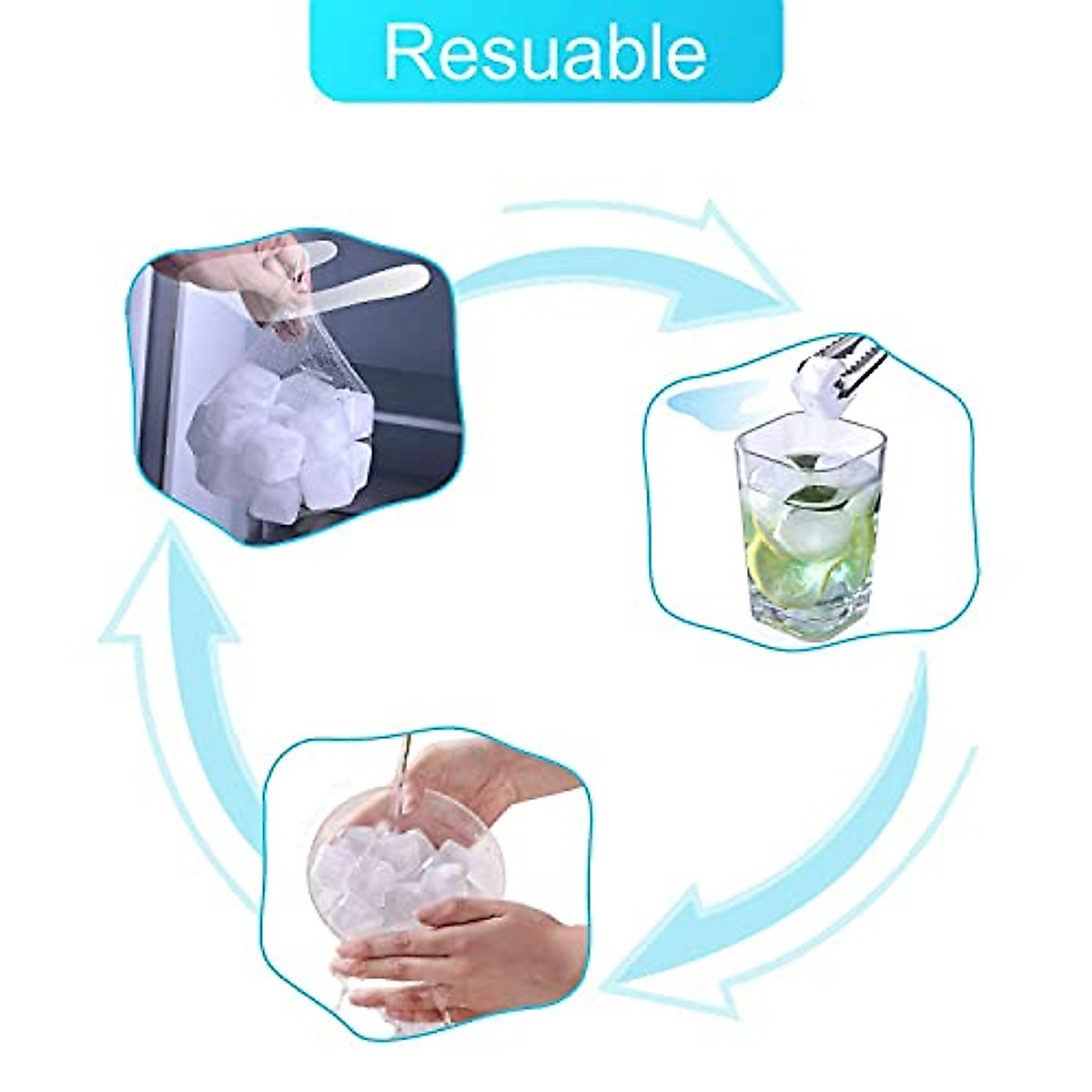 60 Pcs Reuable Ice Cubes White Clear Plastic Ice Cube to Keep Our drinks such as Lemon Wine Water Cool Longer Pretty for Party Wedding Filled With Pure Water