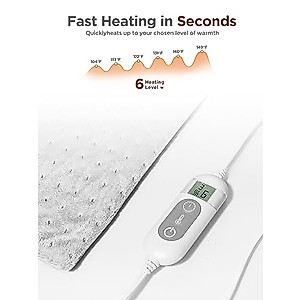 Heating Pad for Back & Cramps Relief,Electric Heat Pad Fast Heat,6 Level Heat Setting,3 Level Timming,Auto Shut Off,Machine Washable,Suitable for Back,Neck,Abdomen Pain Relief(Light Grey, 12'' × 24'')