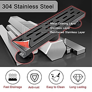 Fibetter Linear Shower Drain 12-Inch with Removable Brickwork Pattern Grate, 304 Stainless Steel Shower Floor Drain Matte Black Include Accessories